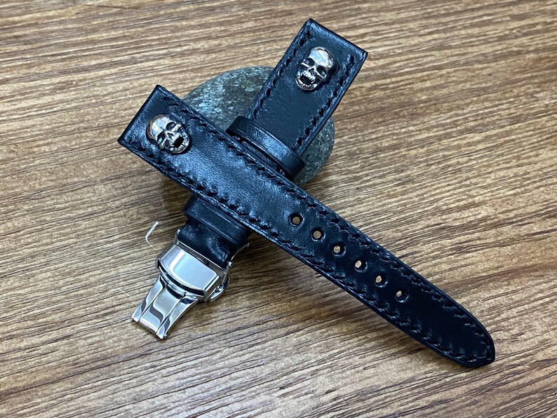 Leather Watch Straps 19mm Sterling Silver 925 Skull, Butterfly Clasp ...