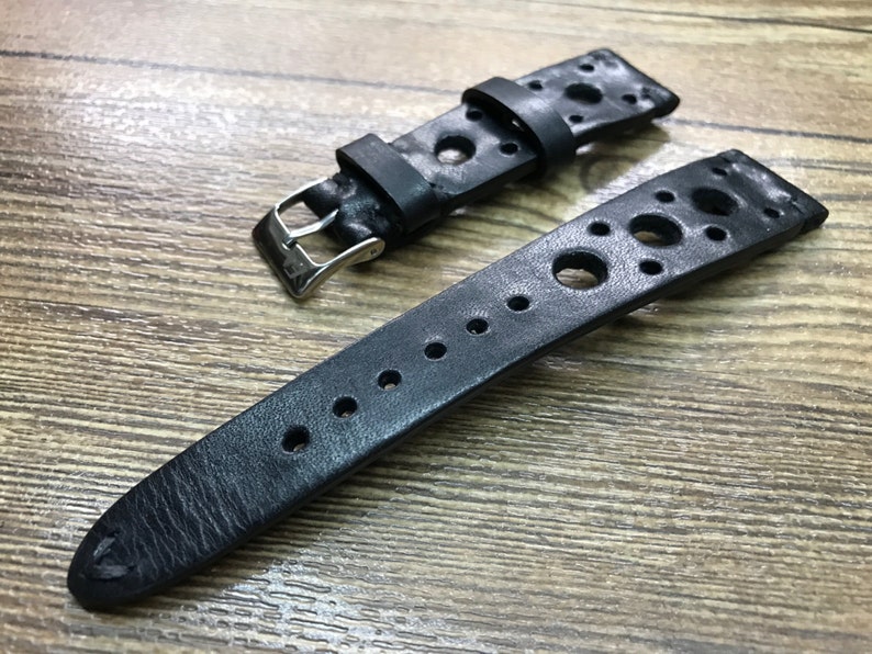 Rally Watch Strap Leather Watch Band Black Watch Band - Etsy