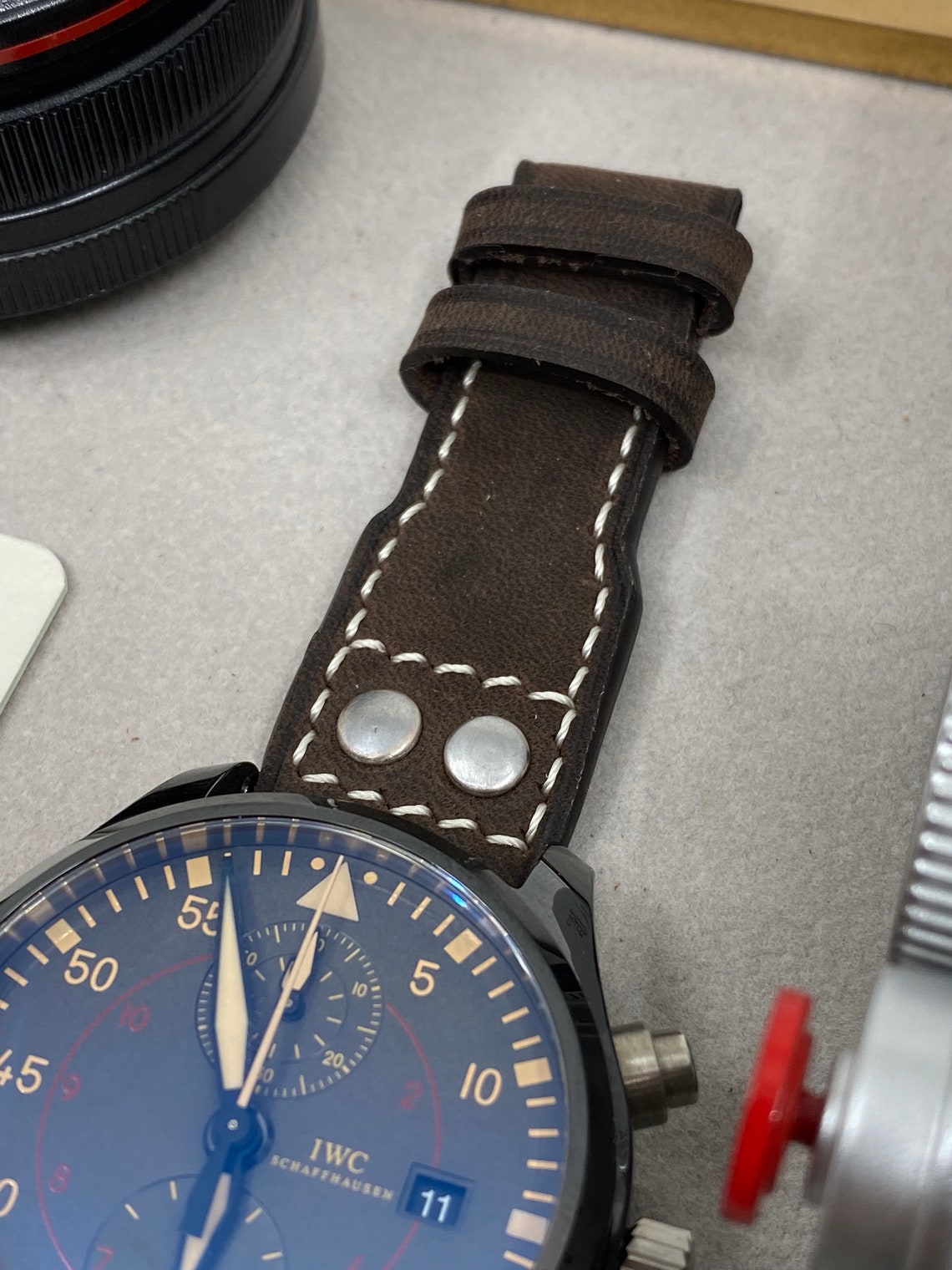 Brown Pilot Leather Watch Strap Big Pilot Brushed Rivet Strap - Etsy