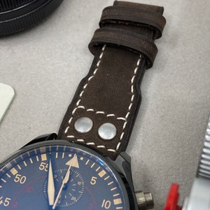 Brown Pilot Leather Watch Strap, Big Pilot Brushed Rivet Strap 22mm ...
