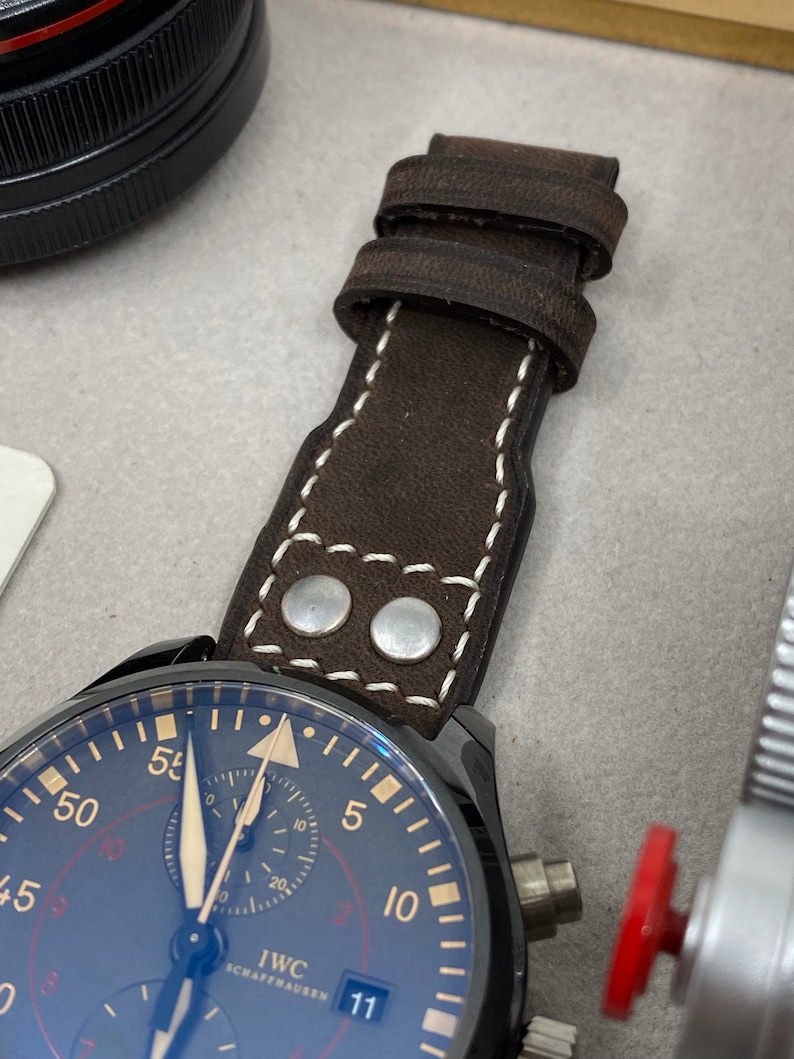 Brown Pilot Leather Watch Strap Big Pilot Brushed Rivet Strap - Etsy
