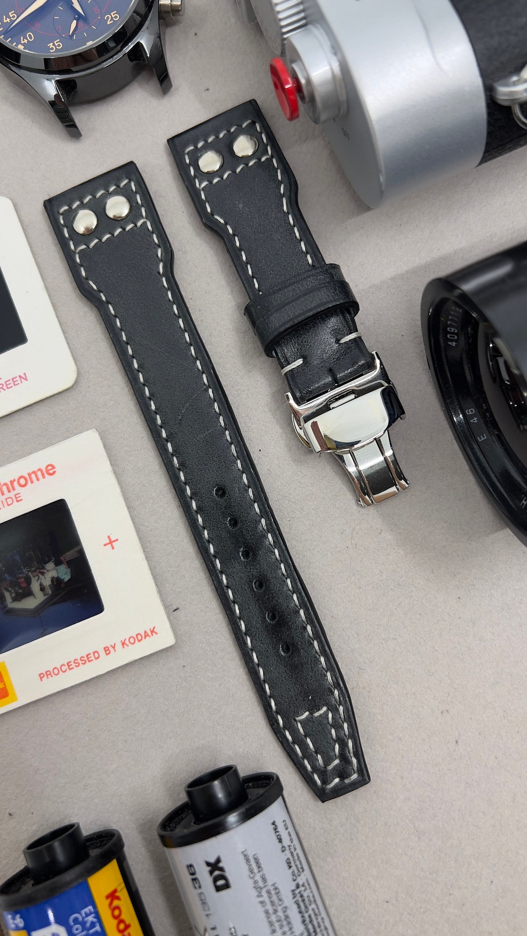 20mm 22mm Leather Black Pilot Watch Straps, Aviator Pilot Watch Band ...