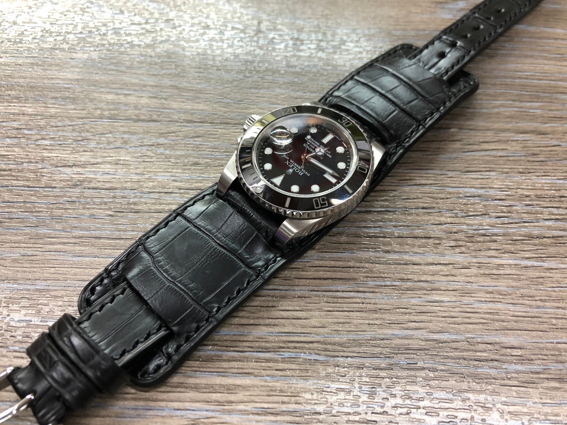 Leather Watch Straps in Alligator Skin, Leather Watch Strap 20mm, Black ...
