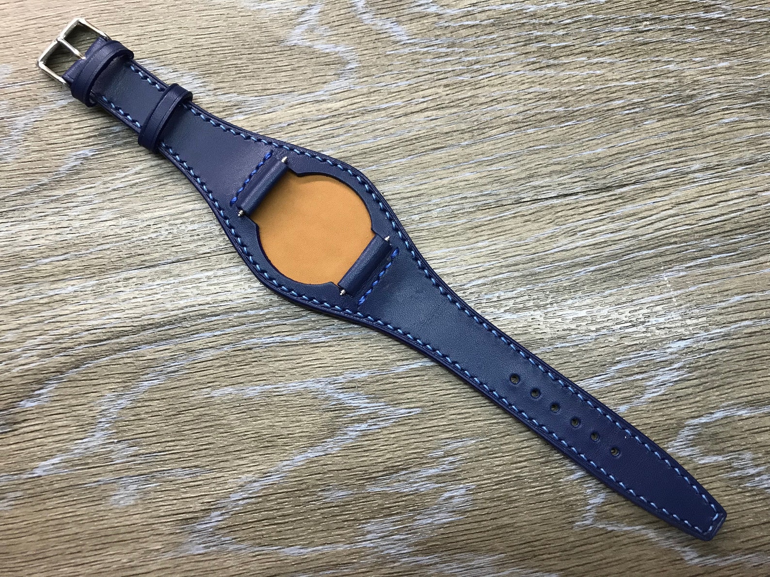 Leather Watch Band Blue Watch Band Full Bund Strap 20mm - Etsy