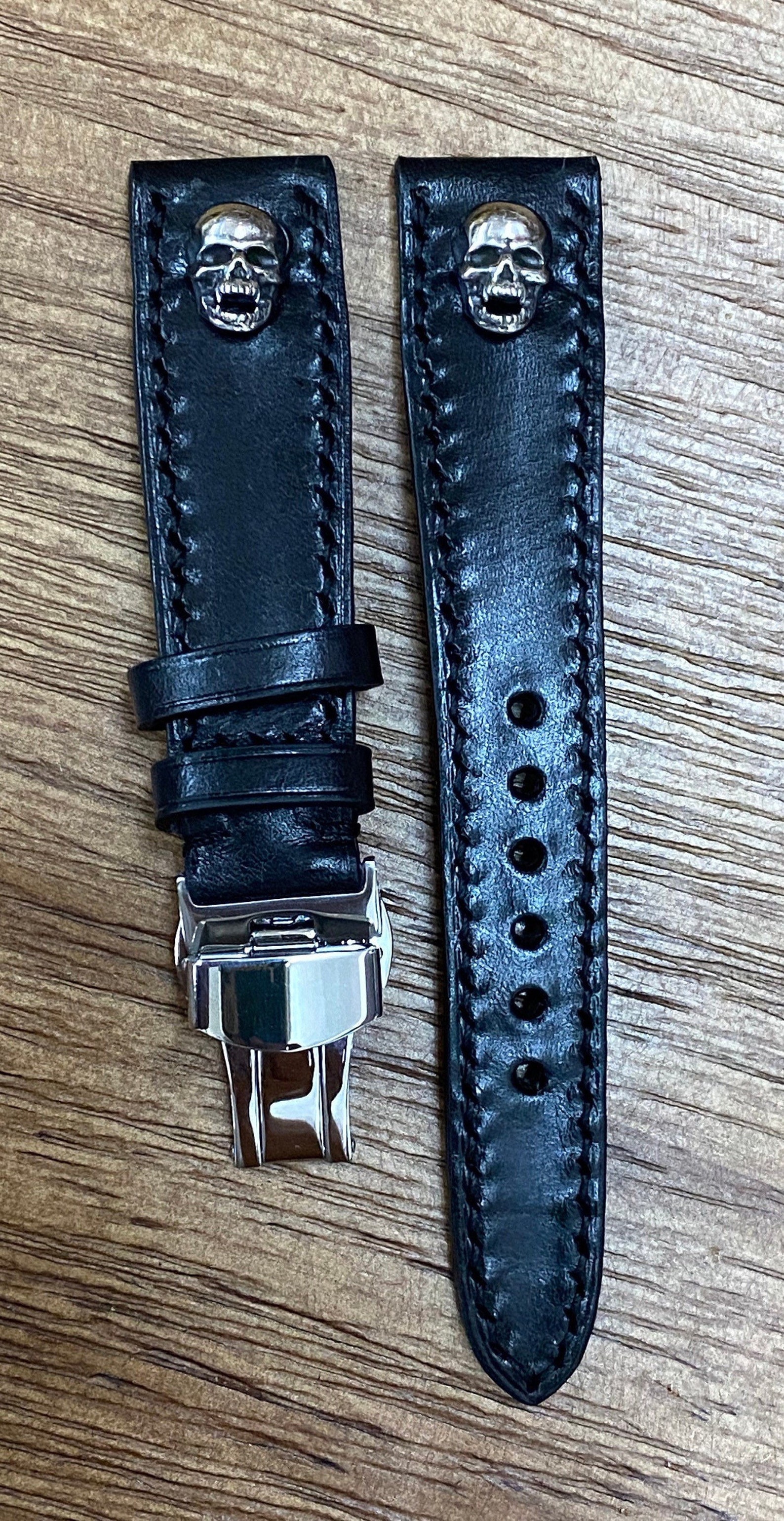 Leather Watch Straps 19mm Sterling Silver 925 Skull, Butterfly Clasp ...