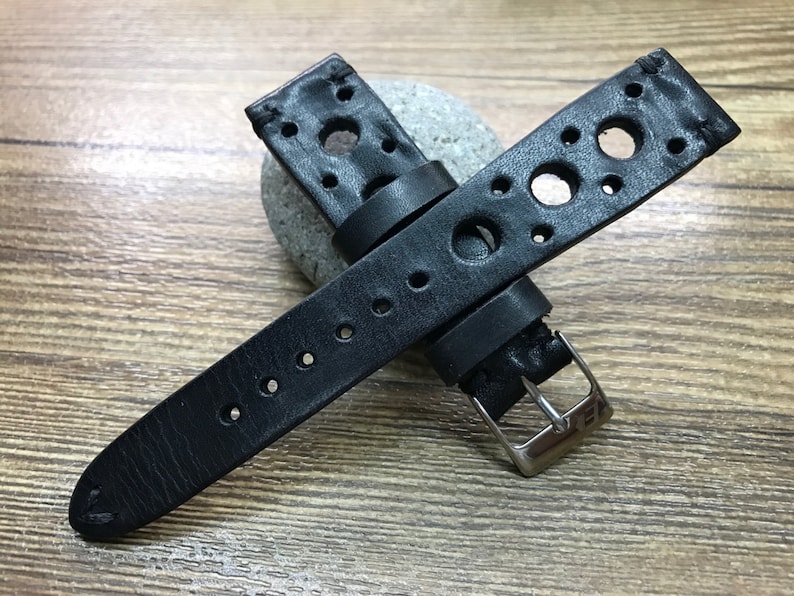 Rally Watch Strap Leather Watch Band Black Watch Band - Etsy
