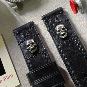 Black Leather Watch Straps 20mm, Sterling Silver 925 Skull, Buckle ...