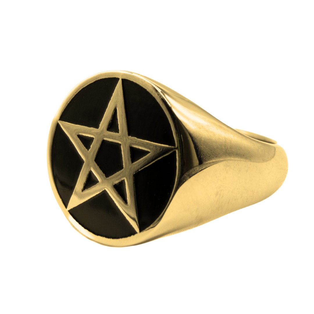 Gold Pentagram Signet Ring Stainless Steel Ring Wiccan Signet Ring ...