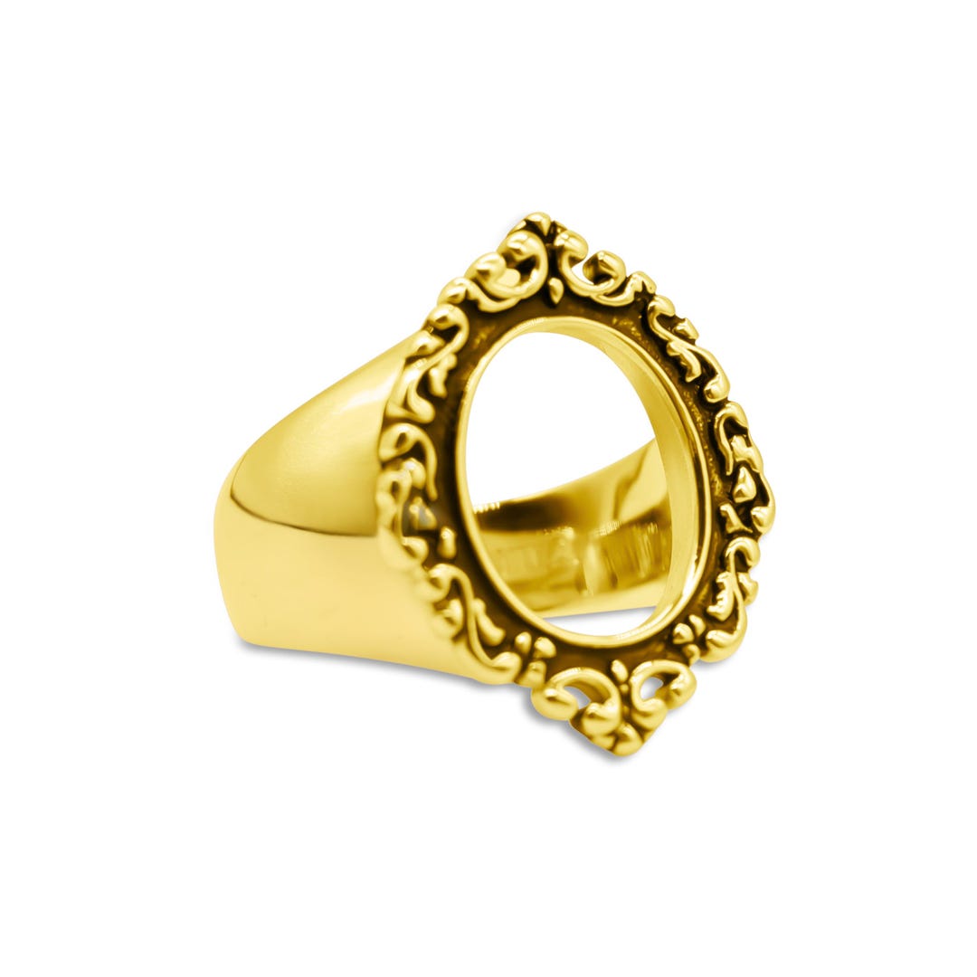 Memoriam Gold Ornate Frame Ring | Gothic Gold Ring, Alt Jewellery ...