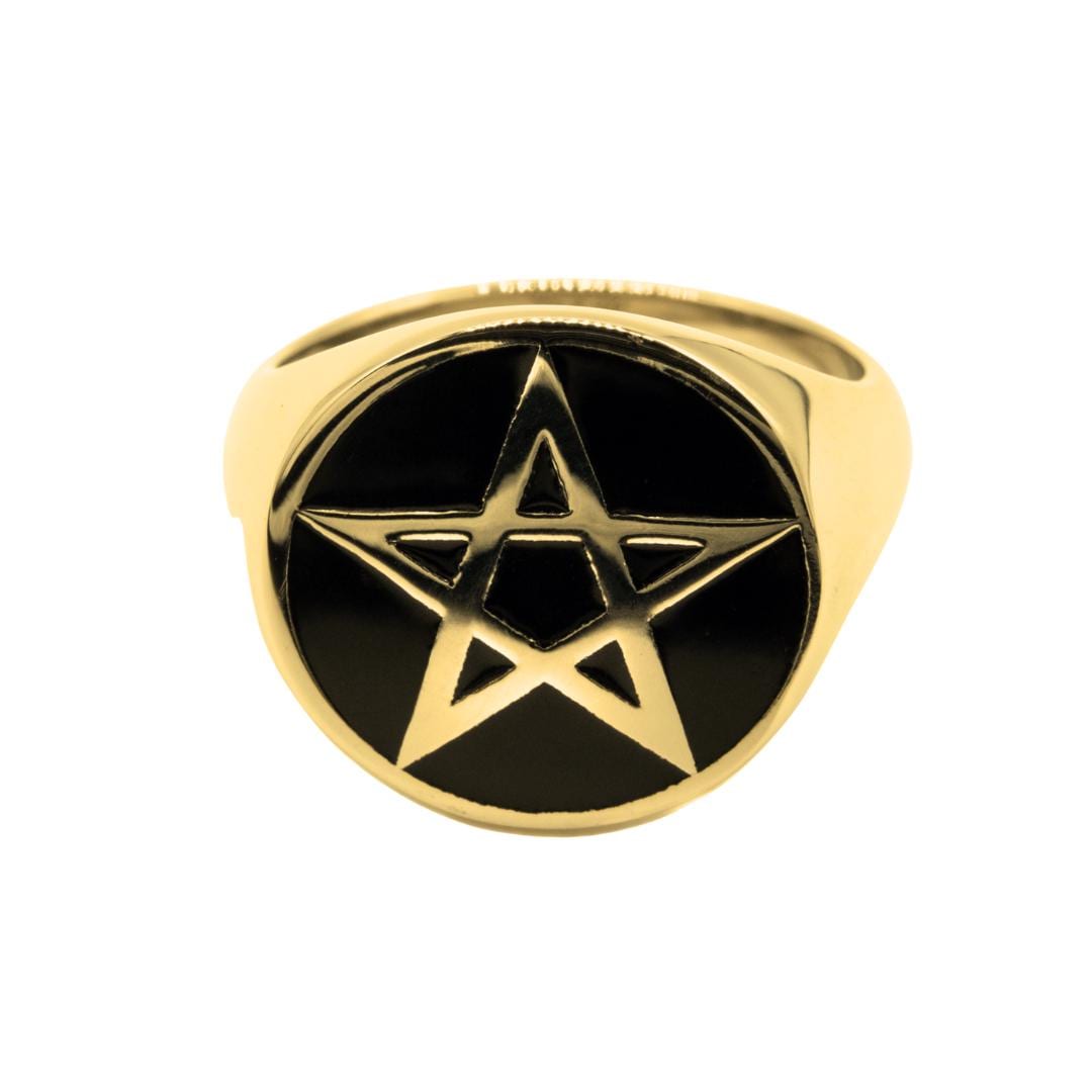 Gold Pentagram Signet Ring | Stainless Steel Ring | Wiccan Signet Ring ...