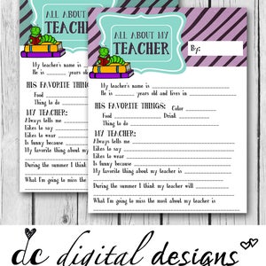 All About My Teacher, Teacher Appreciation, GIRL, BOY, 8.5x11, Gift ...