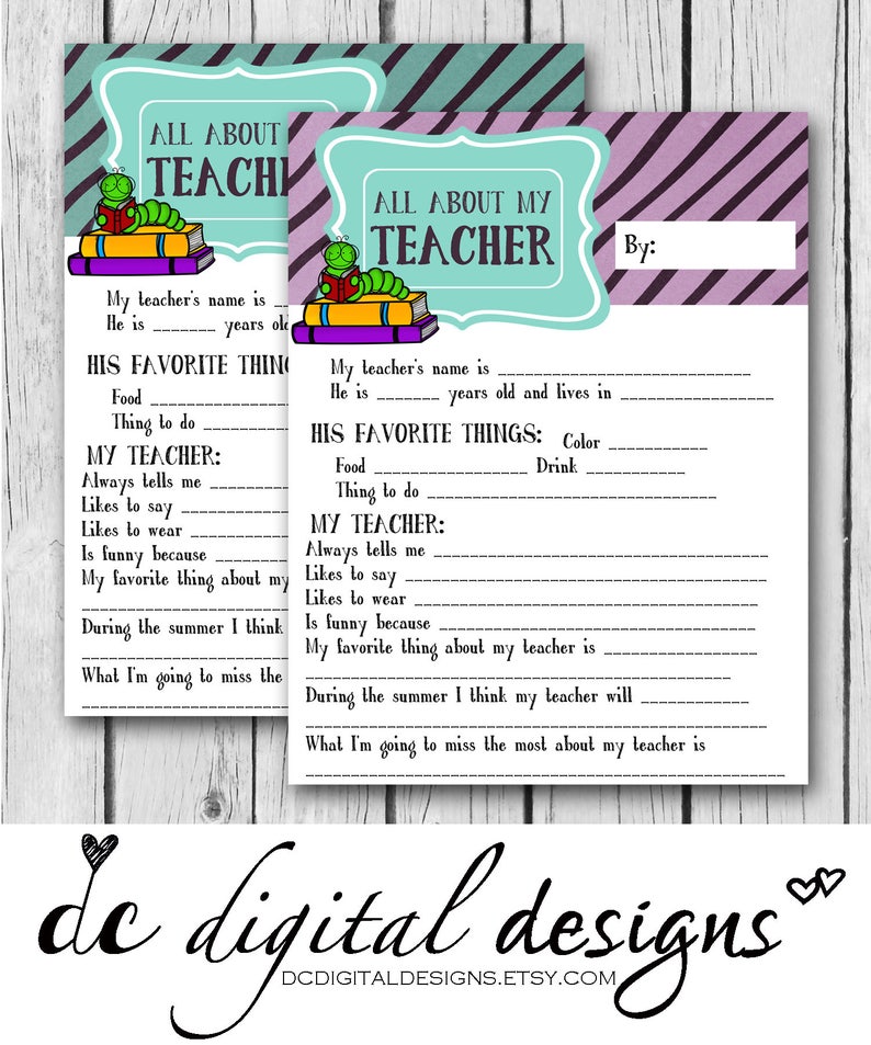 All About My Teacher, Teacher Appreciation, GIRL, BOY, 8.5x11, Gift ...