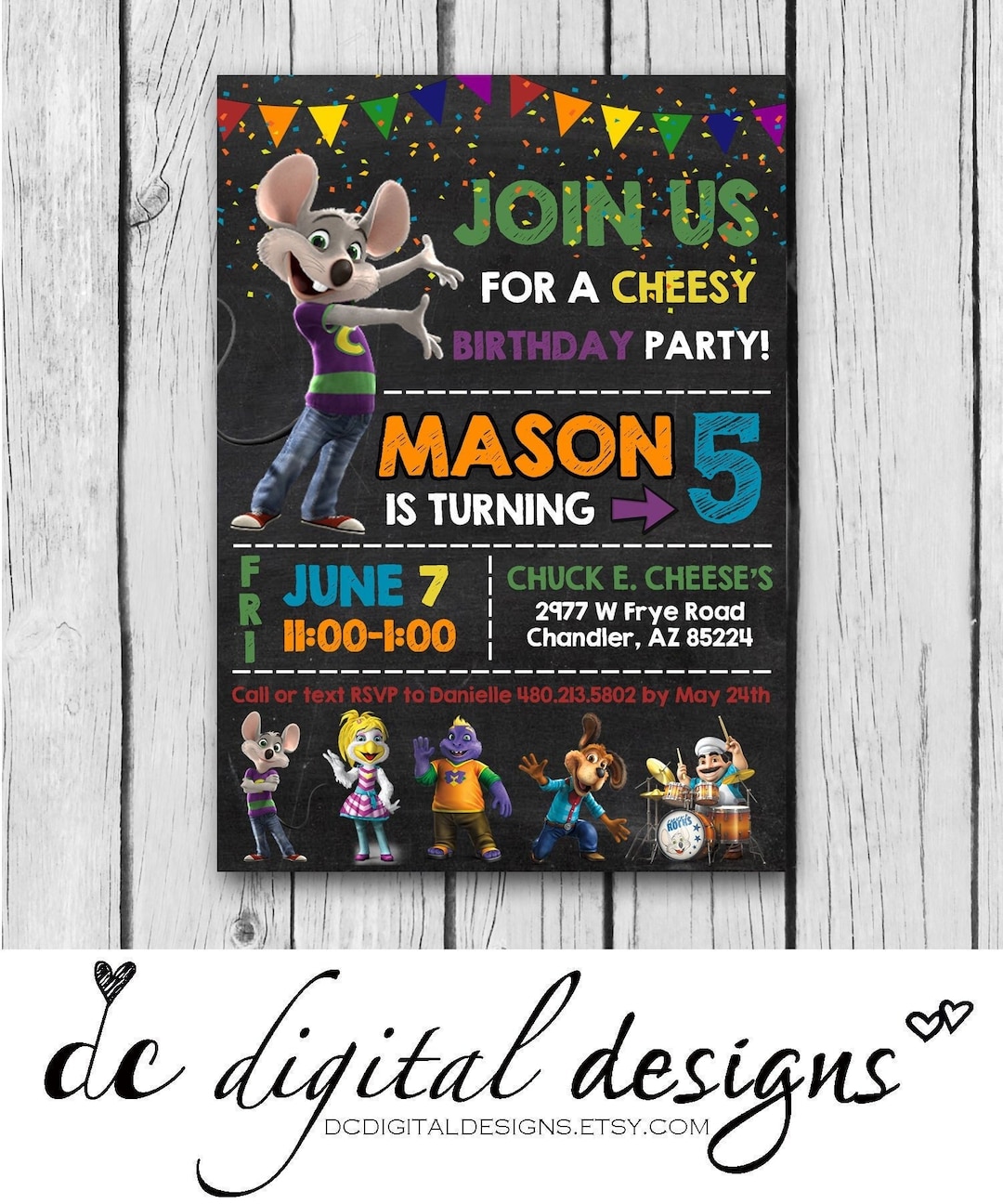 Printed & Digital CHUCK E CHEESE BIRTHDAY Invitation, Boy, Girl, Any ...