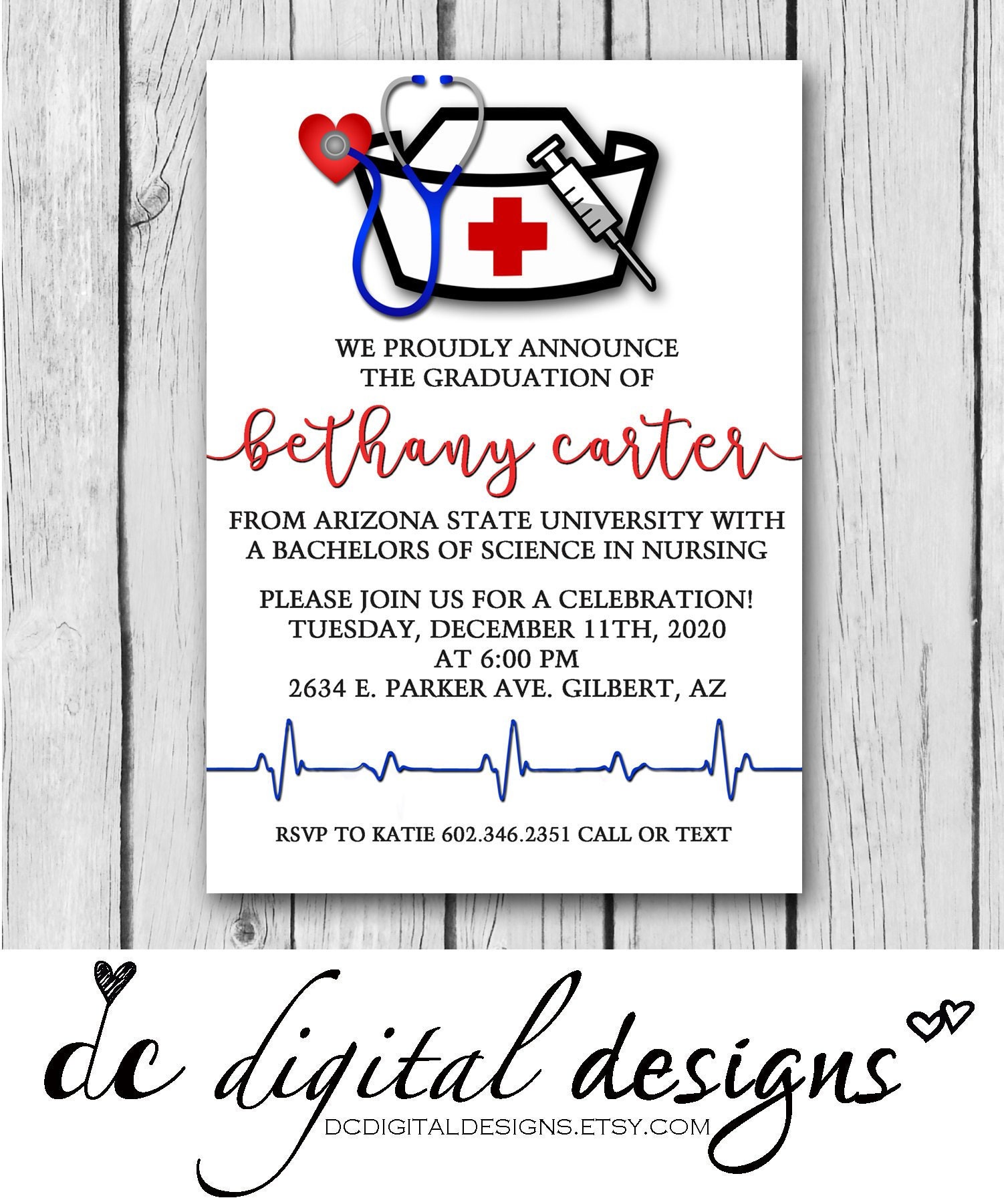BSN GRADUATION INVITATION Nurse Medical Announcement Red - Etsy