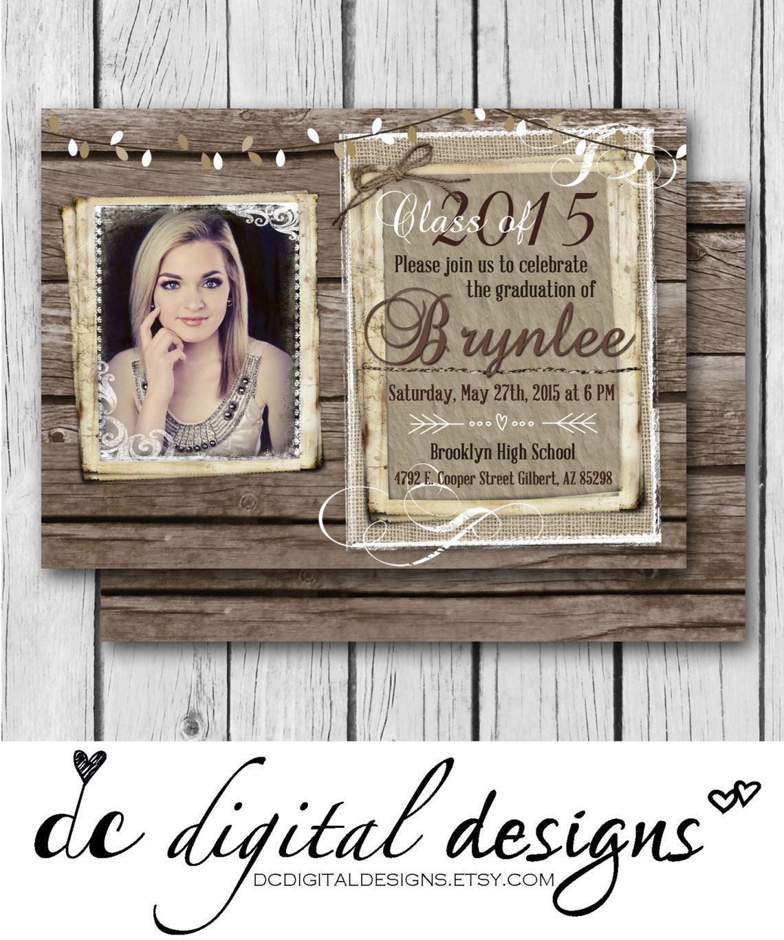 Rustic Graduation Invitation Burlap Wood Girl Wedding / | Etsy