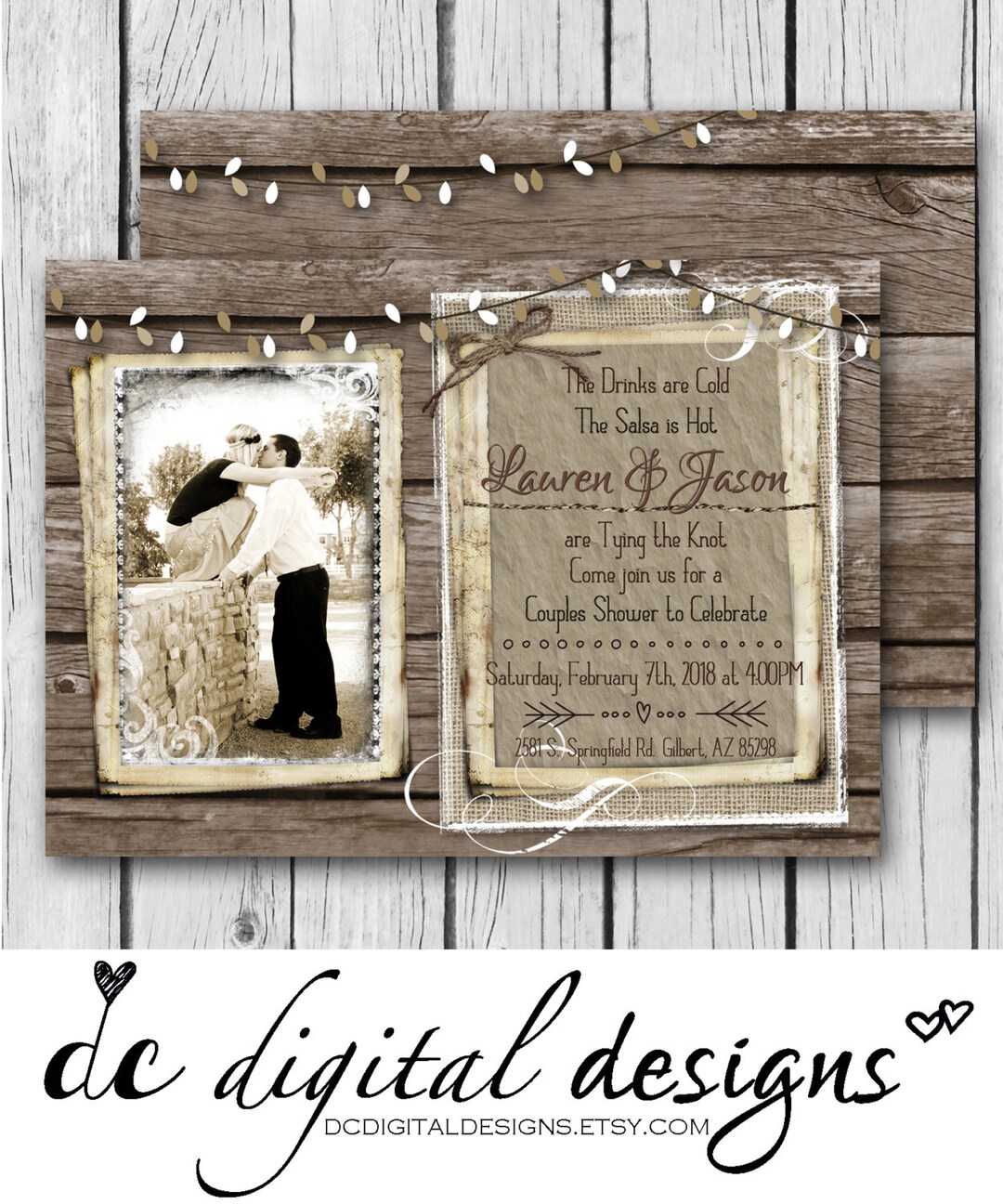 Couples Shower, Photo, Rustic, Wood Wedding Invitation / Bridal Shower ...