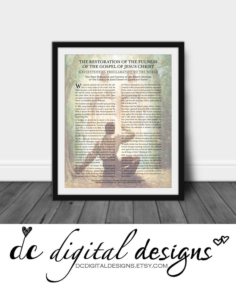 LDS Restoration Proclamation Print, Joseph Smith, First Vision (digital ...
