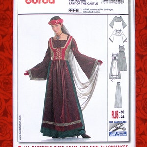 Burda Sewing Pattern 2509 Medieval Long Gown, Veil, Blouse Chemise ...
