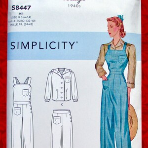 Simplicity Sewing Pattern S8447, 1940's Retro Overalls Pants Blouse ...