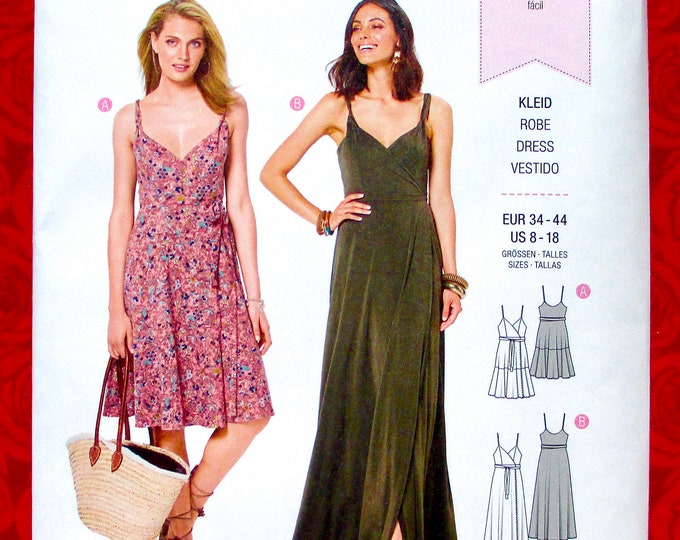 Burda Sewing Pattern 6344, Knit Wrap Sundress, Formal Evening Gown ...