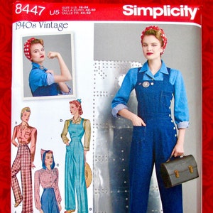 Simplicity Sewing Pattern S8447, 1940's Retro Overalls Pants Blouse ...