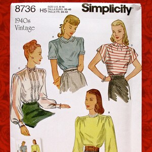 Simplicity Sewing Pattern 8736, 1940's Blouses, High Neck, Retro ...
