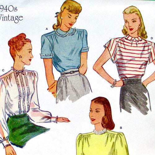Simplicity Sewing Pattern 8736 1940's Blouses High Neck - Etsy