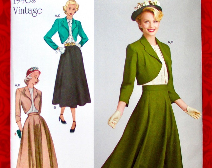 Simplicity Sewing Pattern 8462 Bolero Jacket, Full Skirt, Blouse, 1940 ...