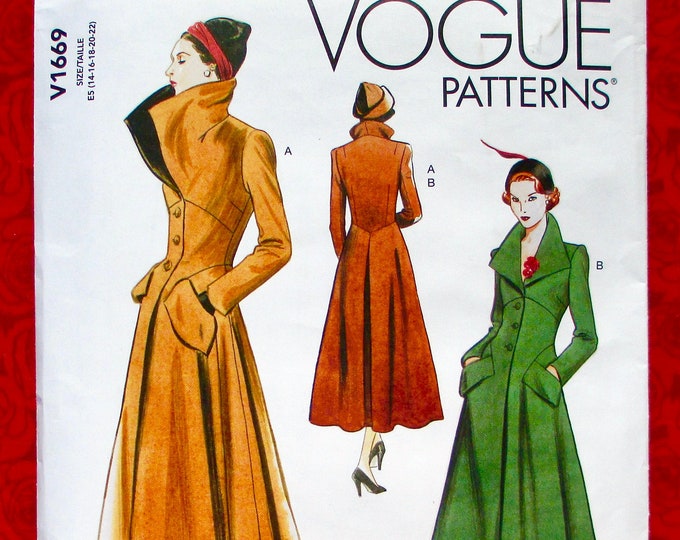 Vogue Sewing Pattern V1669 Fit & Flare Long Coat, 1940's Fashion Winter ...