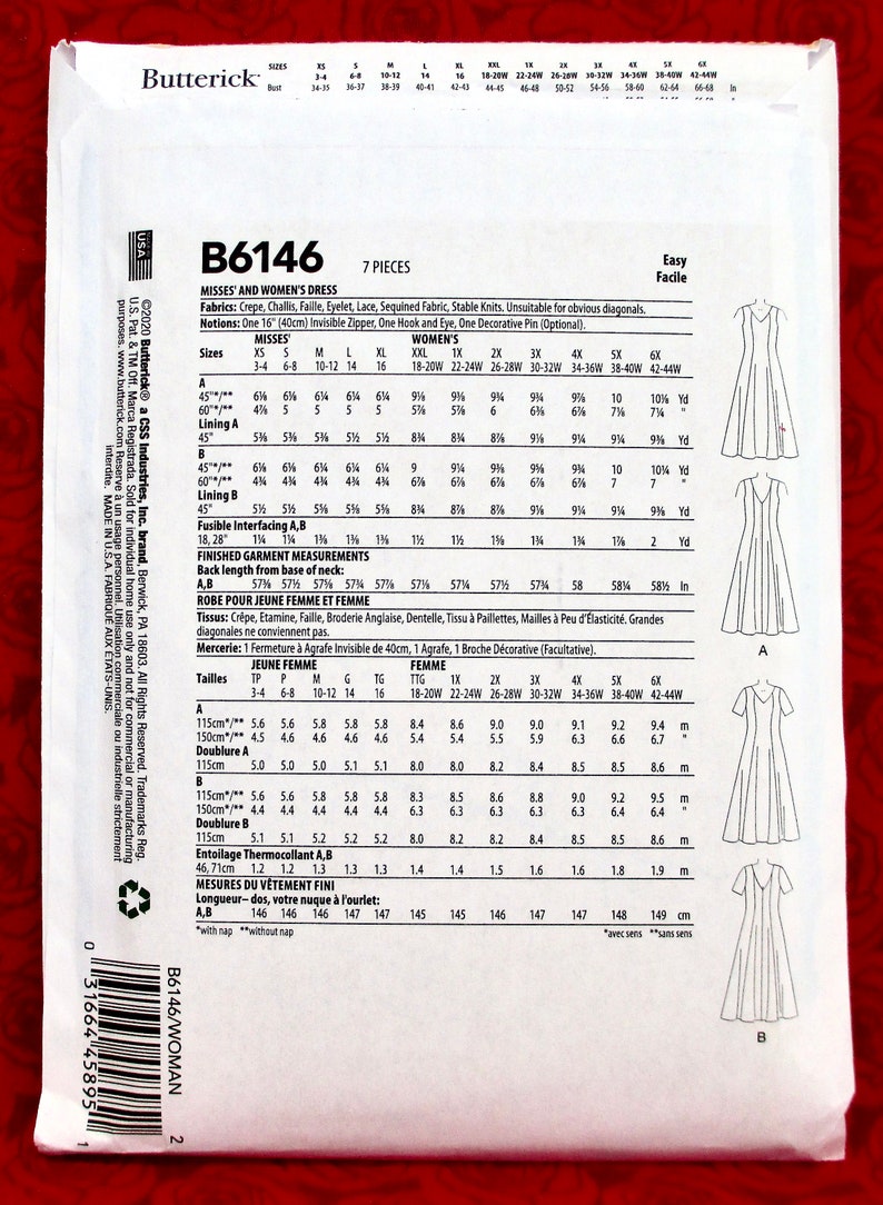 Butterick Sewing Pattern B6146 Formal Gown Special Occasion - Etsy