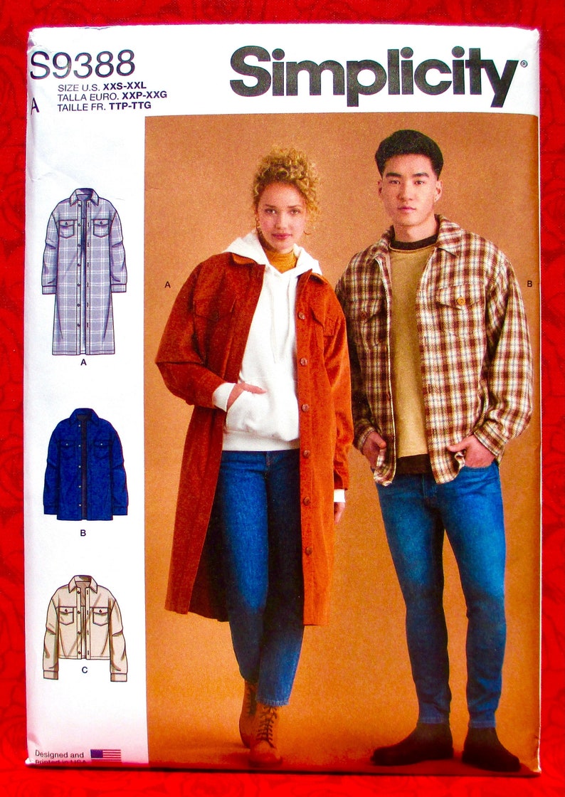 Simplicity Sewing Pattern S9388 Coat, CPO Shirt Jacket Overshirt, Sizes ...