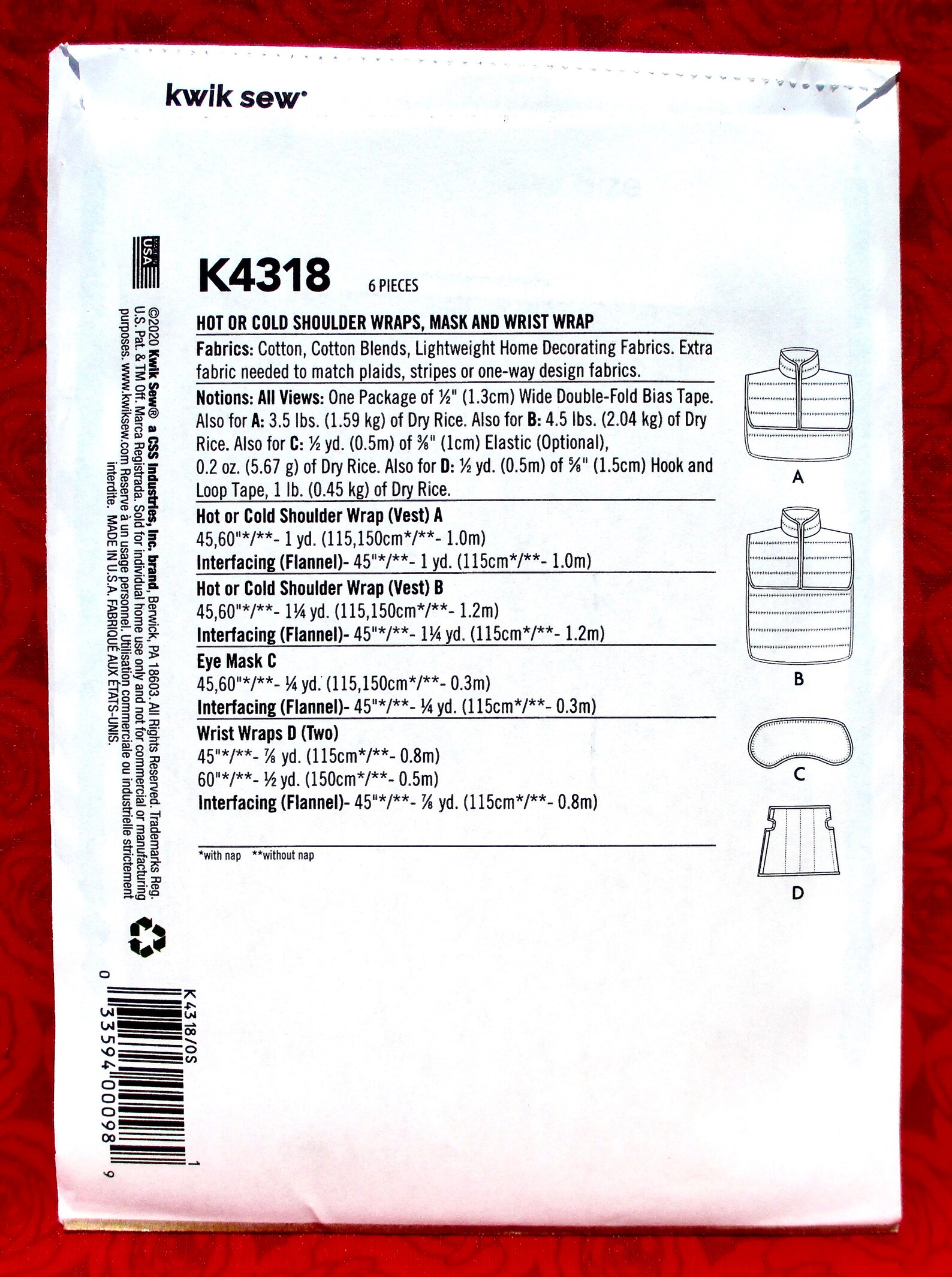 Kwik Sew Sewing Pattern K4318 Hot Cold Shoulder Pack Mask - Etsy