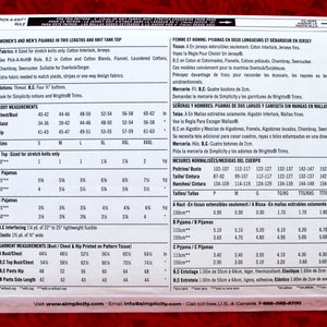 Simplicity Easy Sewing Pattern 3971 Pajama Set, Knit Tank Top, Long ...