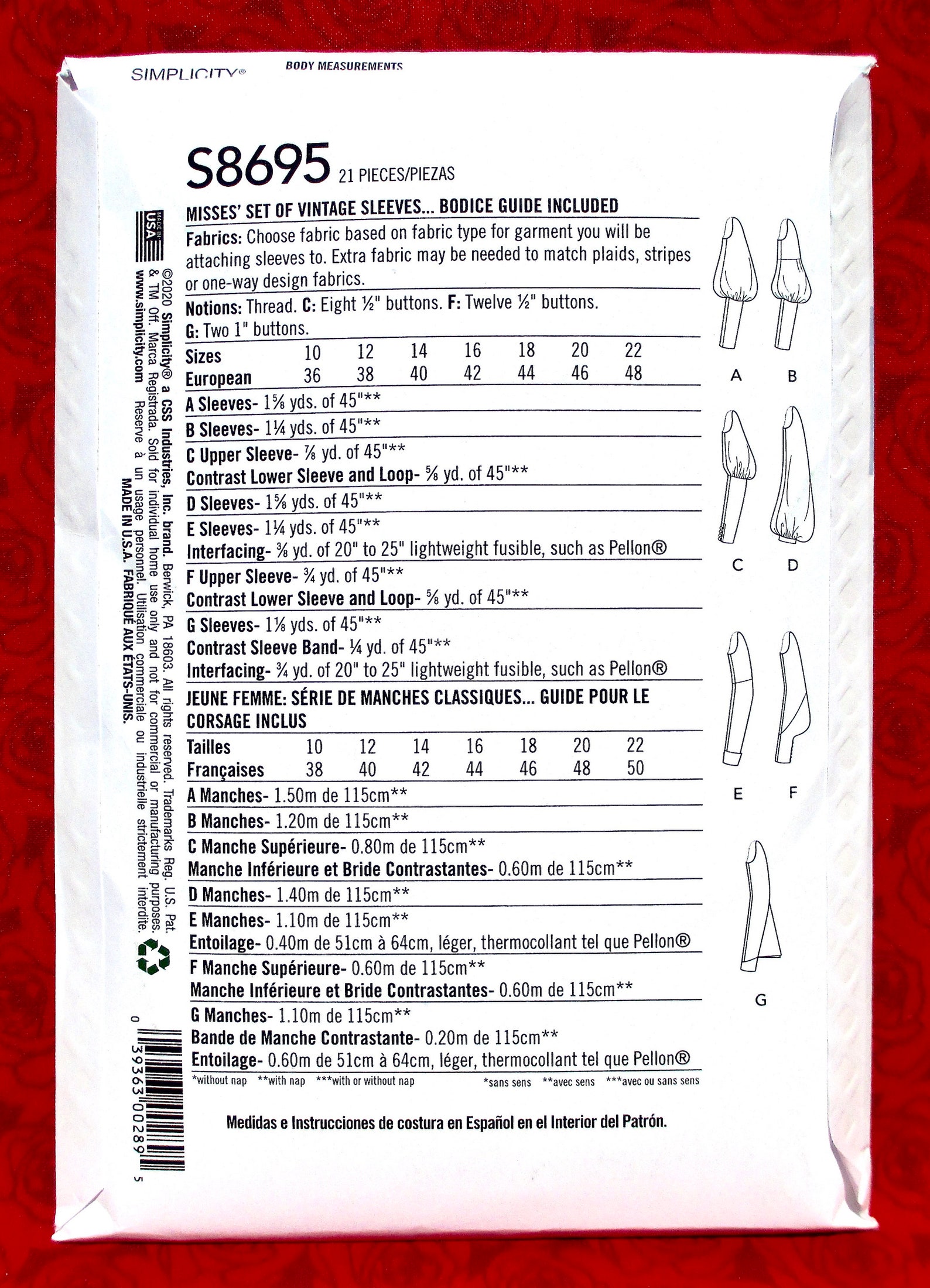 Simplicity Sewing Pattern S8695 1930's Style Sleeves - Etsy