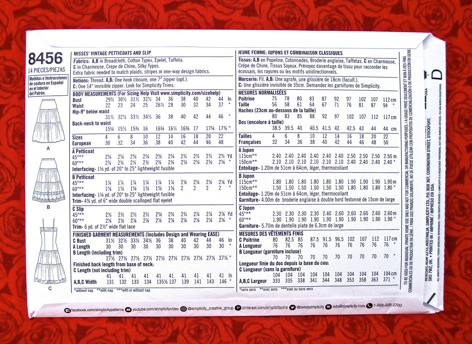 Simplicity Sewing Pattern 8456 Petticoat Full Slip Retro | Etsy