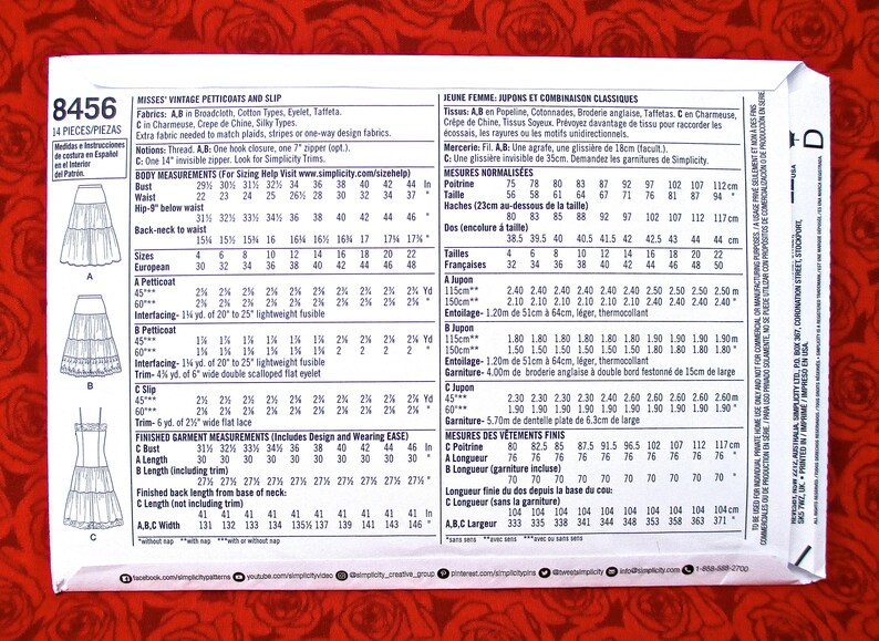 Simplicity Sewing Pattern 8456 Petticoat Full Slip Retro - Etsy