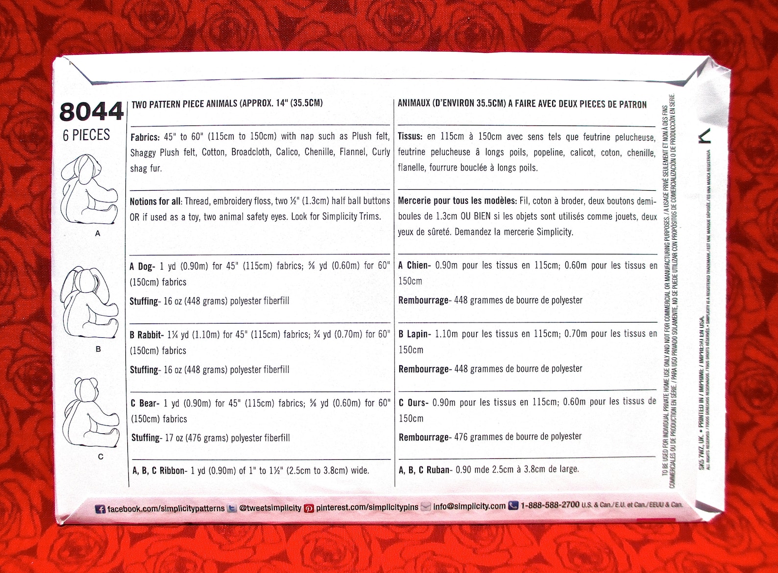 Simplicity Sewing Pattern 8044 Teddy Bear Bunny Rabbit Dog - Etsy