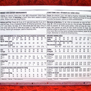 Simplicity Sewing Pattern 8162, 1700's Undergarments, Chemise, Bum Pad ...