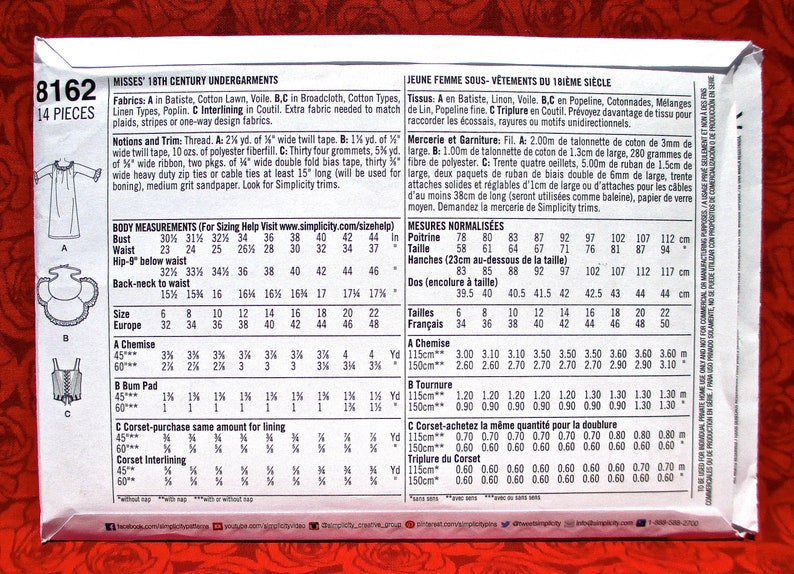 Simplicity Sewing Pattern 8162 1700's Undergarments - Etsy