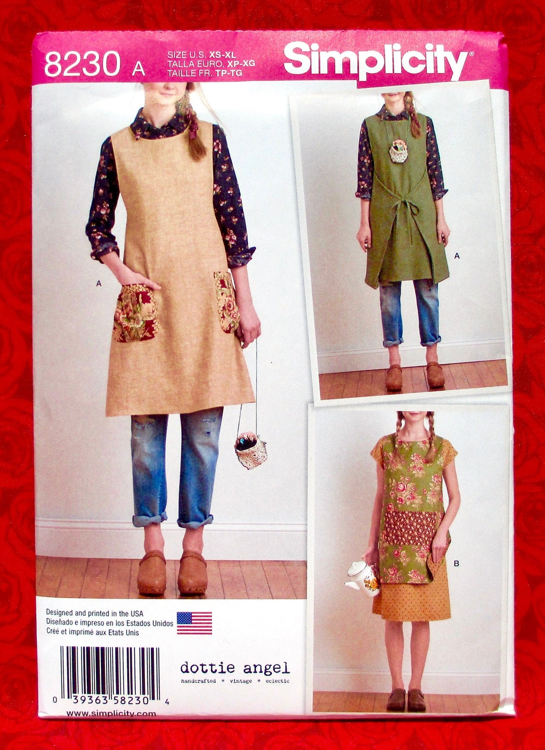 Simplicity Sewing Pattern 8230 Apron Dress, Boho Granny Chic Style ...