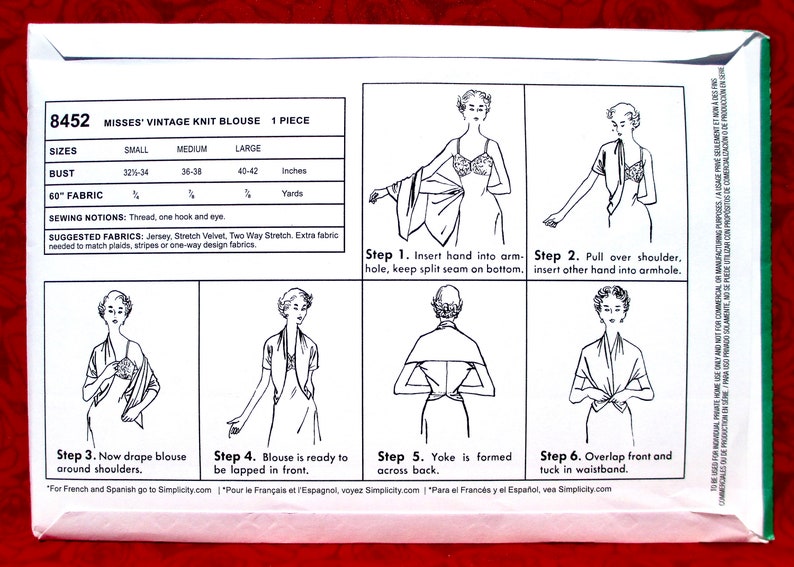 Simplicity Sewing Pattern 8452 Knit Blouse 1950's Retro - Etsy