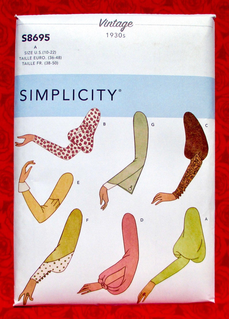 Simplicity Sewing Pattern S8695 1930's Style Sleeves - Etsy