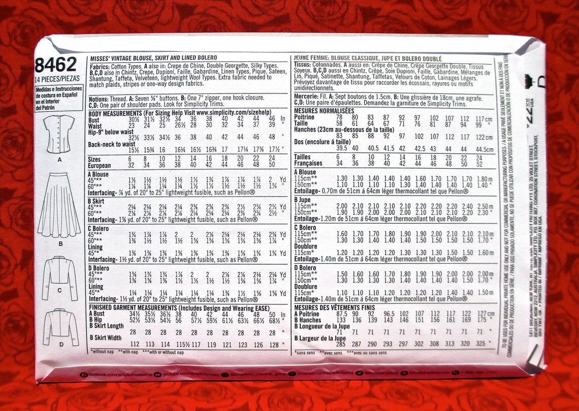 Simplicity Sewing Pattern 8462 Bolero Jacket Full Skirt - Etsy