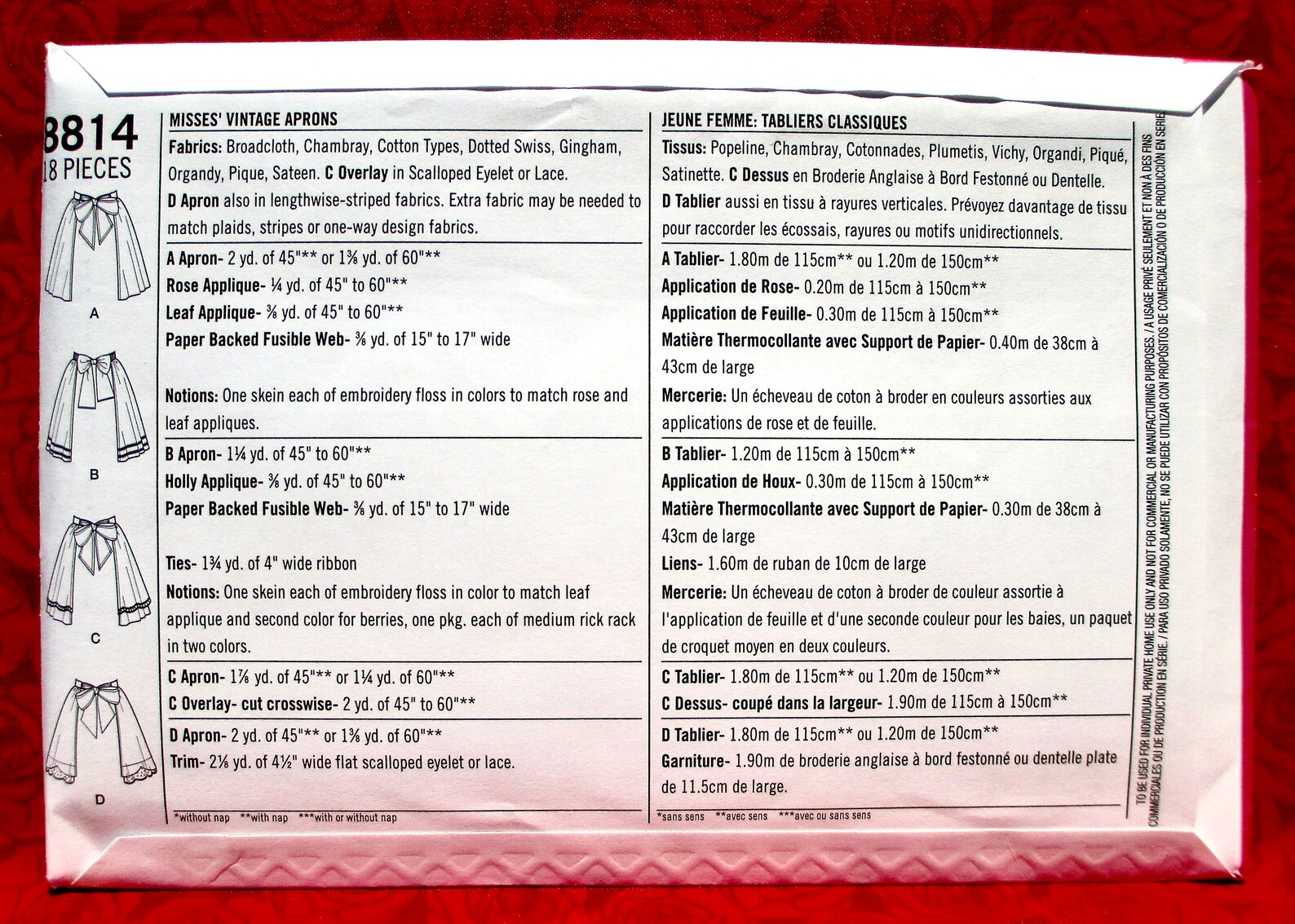 Simplicity Sewing Pattern 8814 Fancy Half Aprons Holly | Etsy