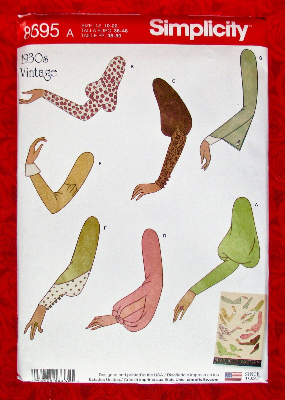 Simplicity Sewing Pattern S8695 1930's Style Sleeves - Etsy