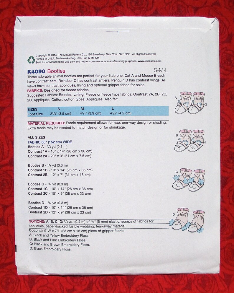 Kwik Sew Sewing Pattern K4090 Baby Booties Reindeer Penguin - Etsy