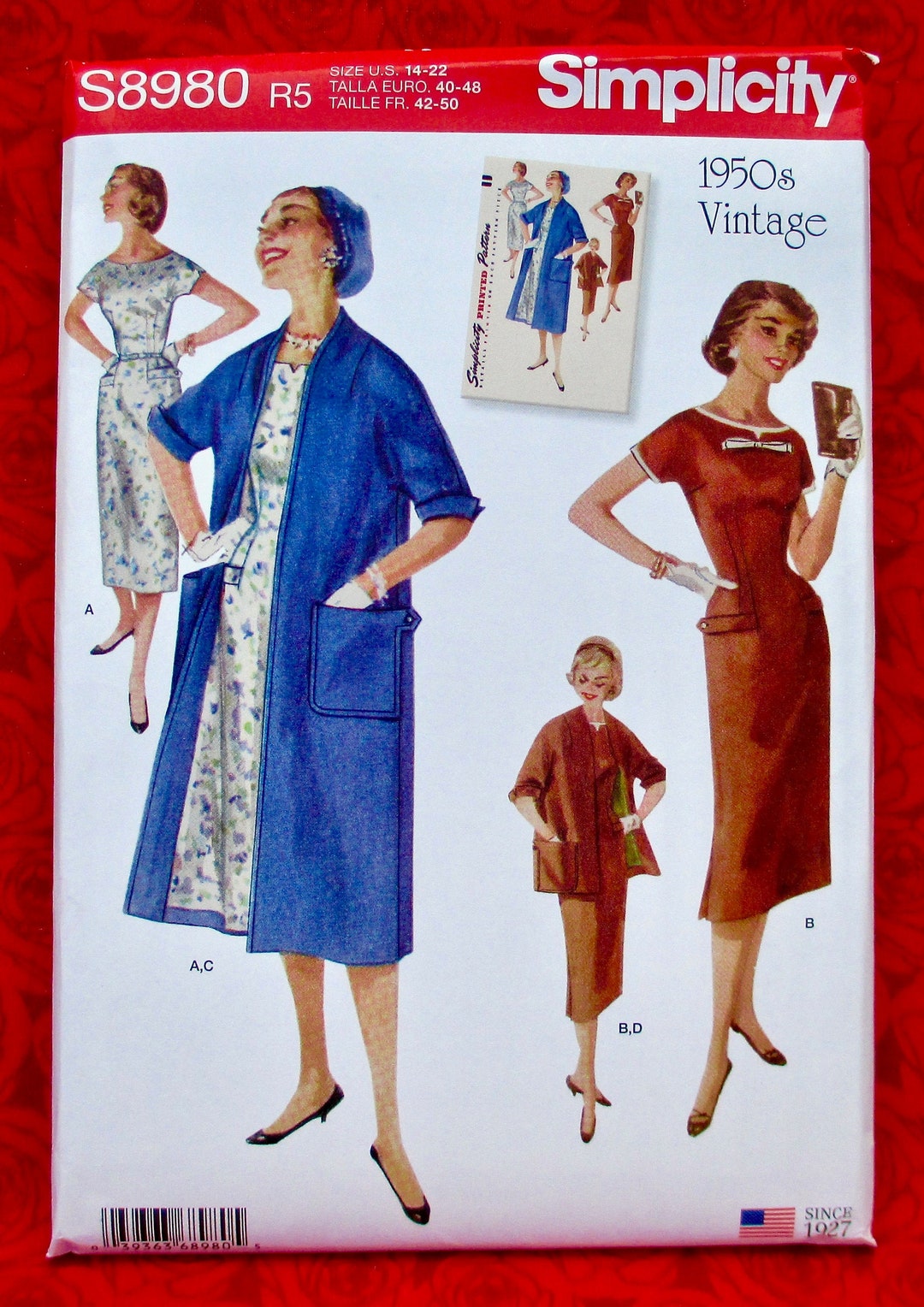 Simplicity Sewing Pattern S8980, Swing Coat & Sheath Dress, 1950's ...