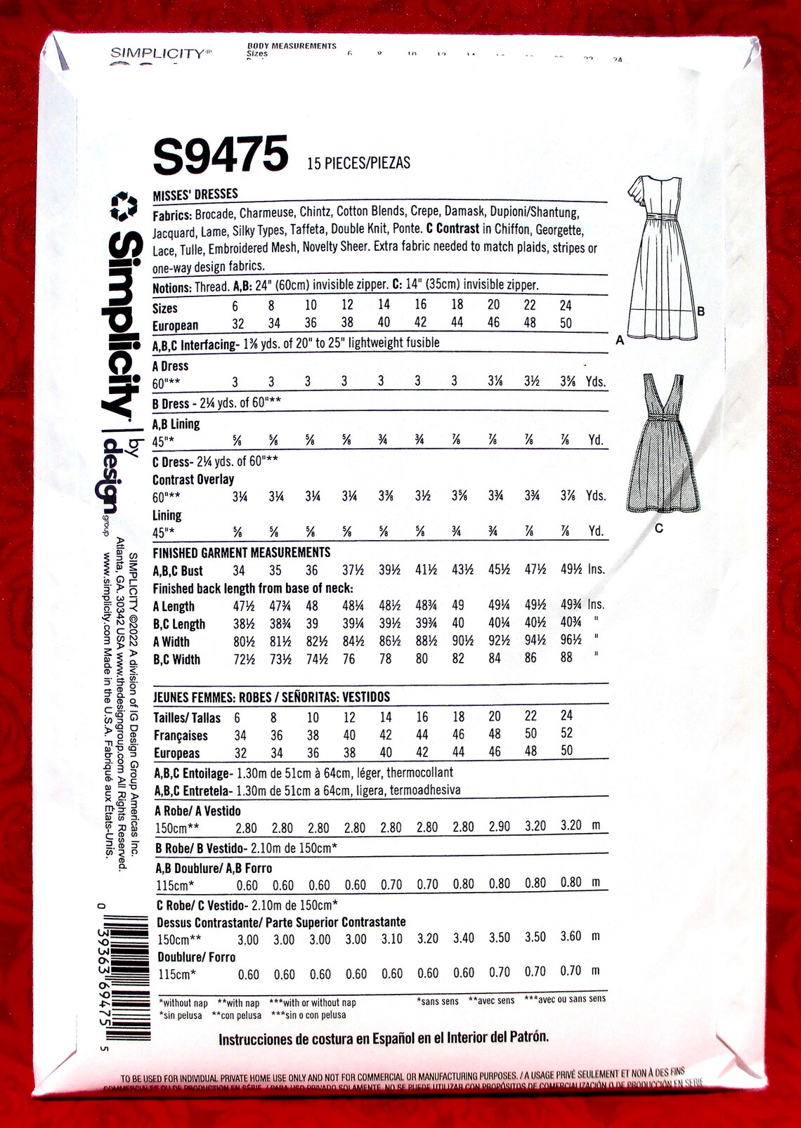 Simplicity Sewing Pattern S9475 Sweetheart Neckline Dress - Etsy