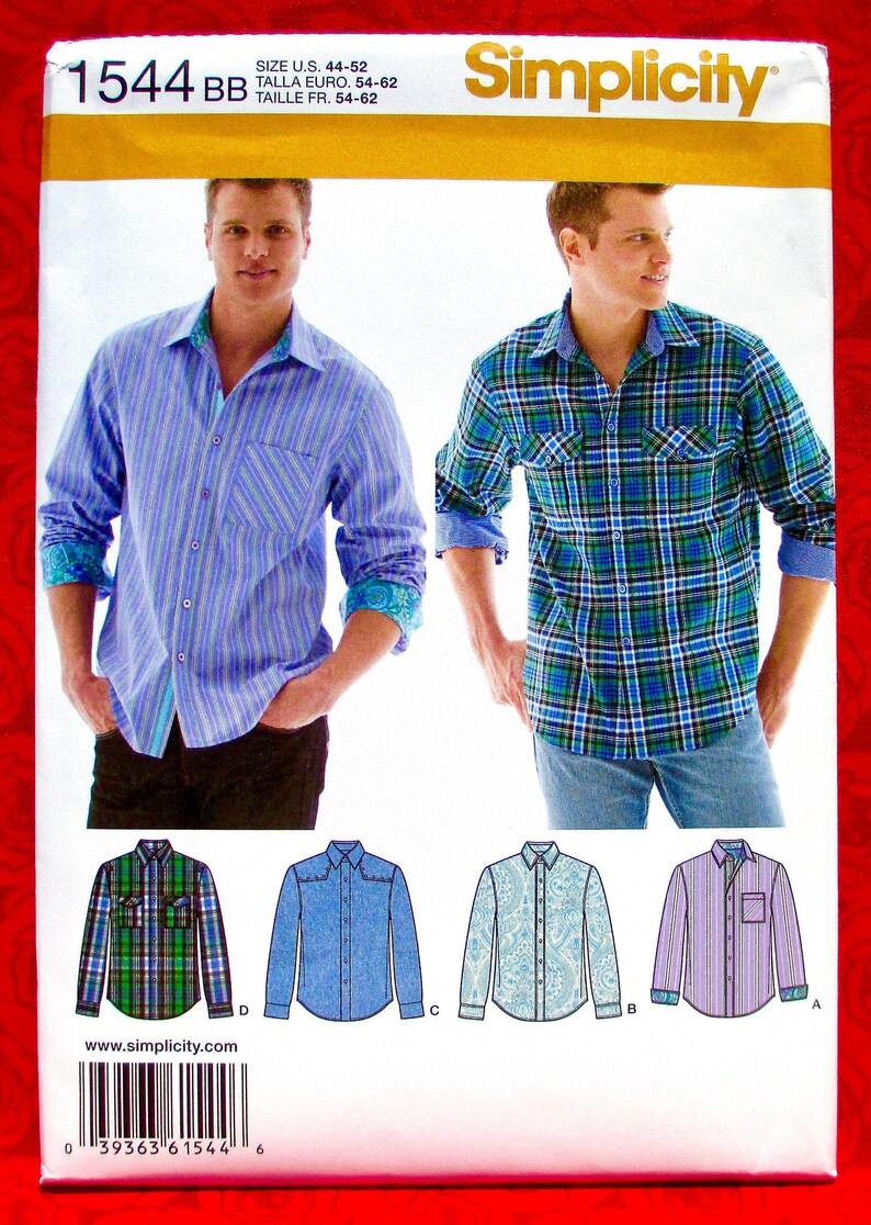 Simplicity Sewing Pattern 1544 Men's Fitted Shirts Long | Etsy