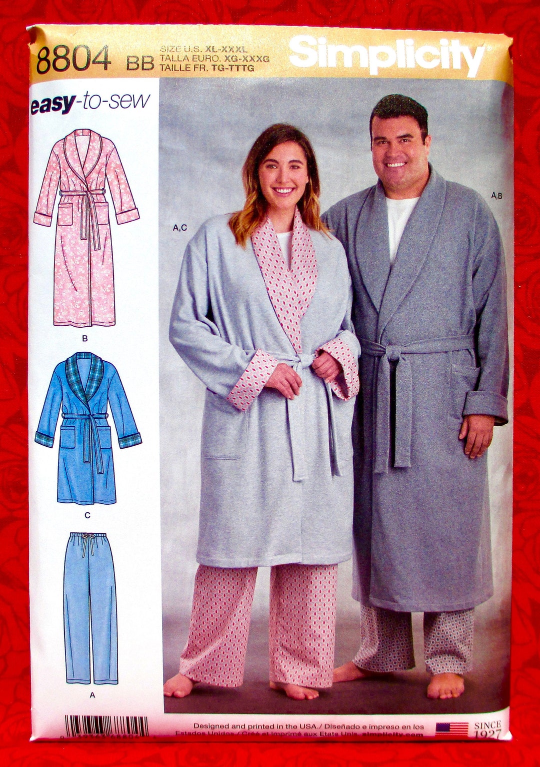 Simplicity Easy Sewing Pattern 8804 Shawl Collar Robe, Pajama Pants ...
